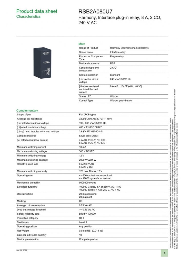 RSB2A080U7 technical document page 1