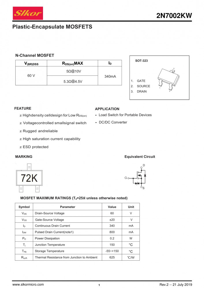 2N7002KW datasheet page 1