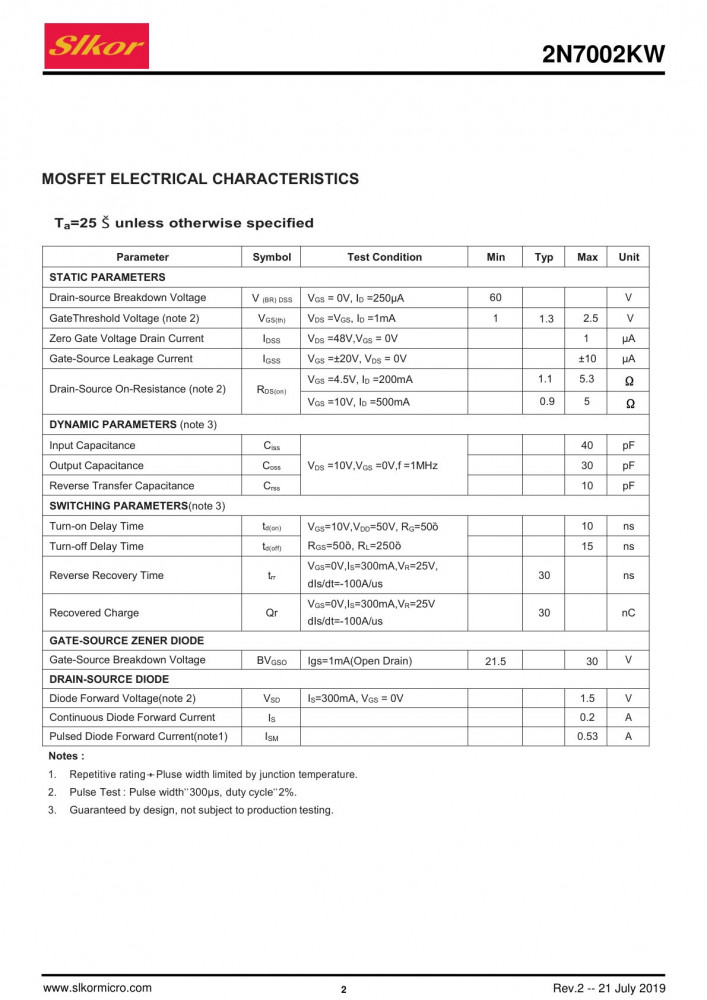 2N7002KW datasheet page 2