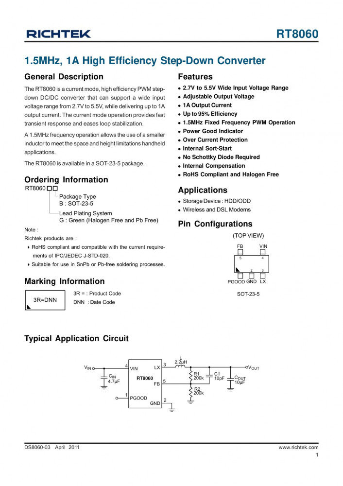 RT8060 datasheet page 1