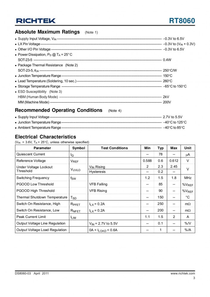 RT8060 datasheet page 3