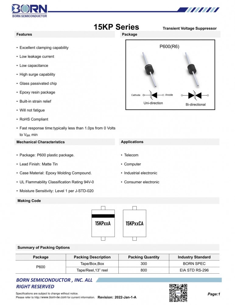 15KP series datasheet page 1