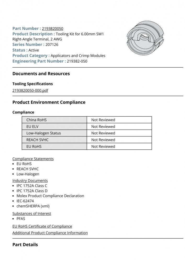 2193820050 tooling specification, page 1