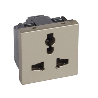 Arteor - Multistandard 2P+E unswitched socket outlet 2 modules - Shuttered child safety - 13A 250V AC IP40 - Champagne glossy finish for sale