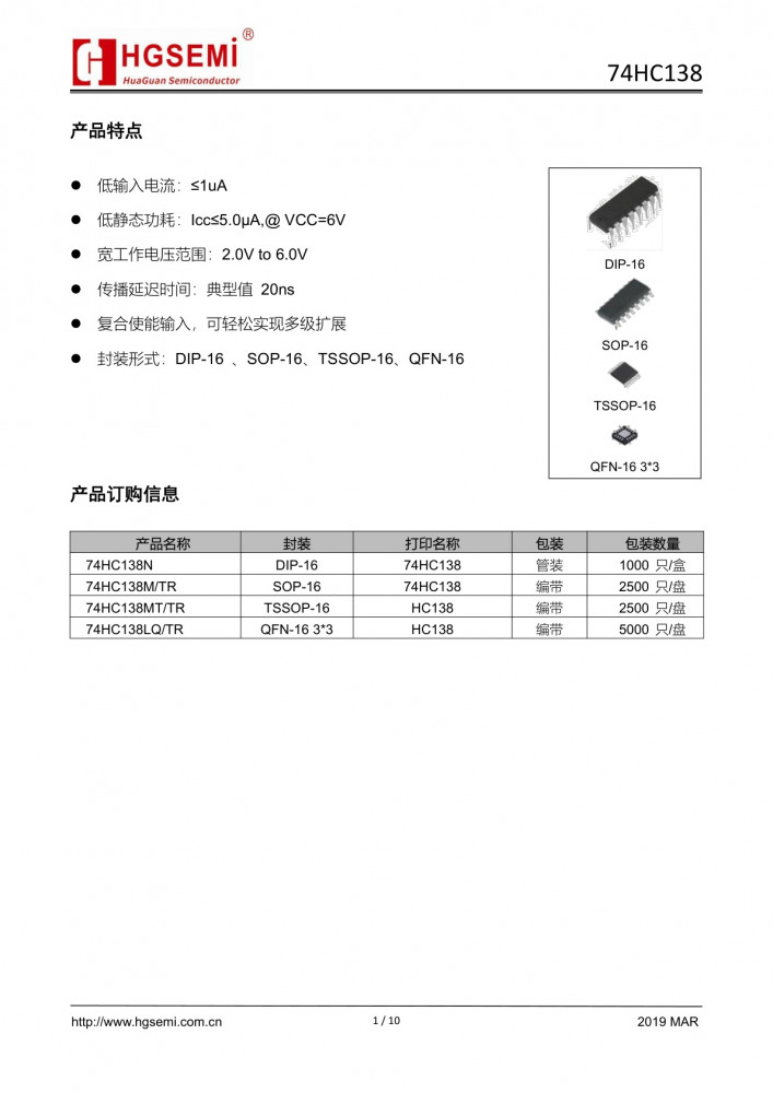 HGSEMI 74HC138 datasheet page 1