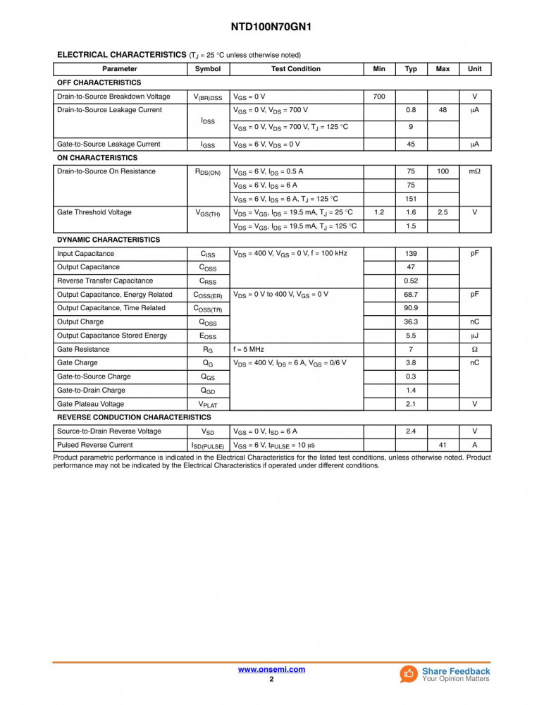 NTD100N70GN1 technical document page 2