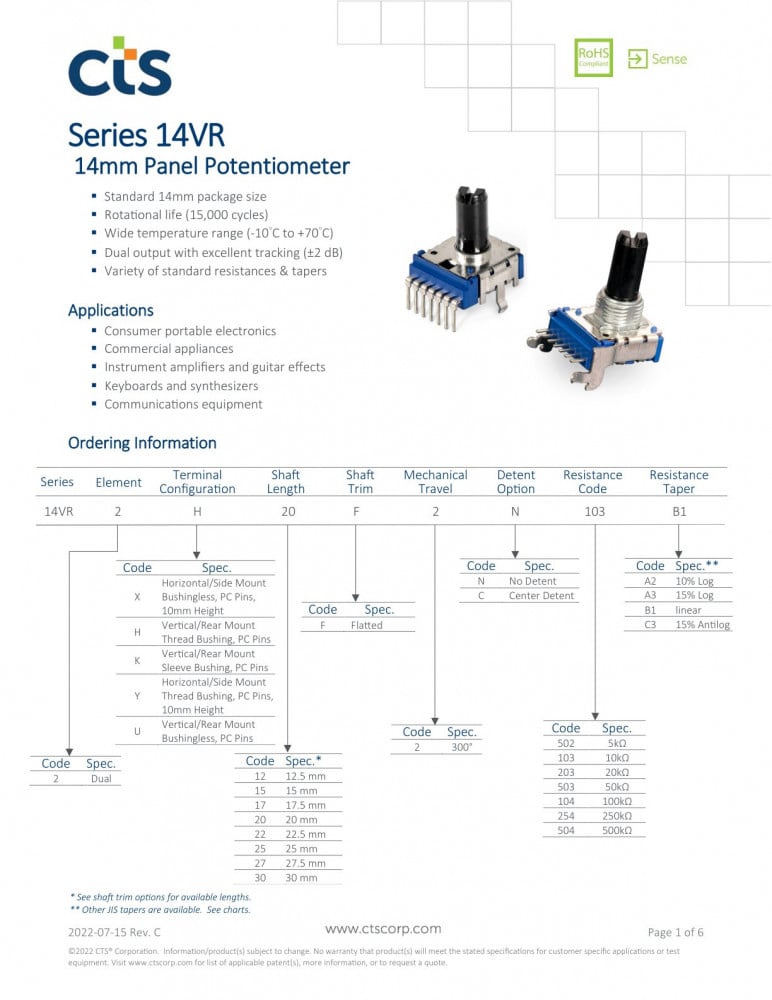 CTS 14VR Series datasheet page 1