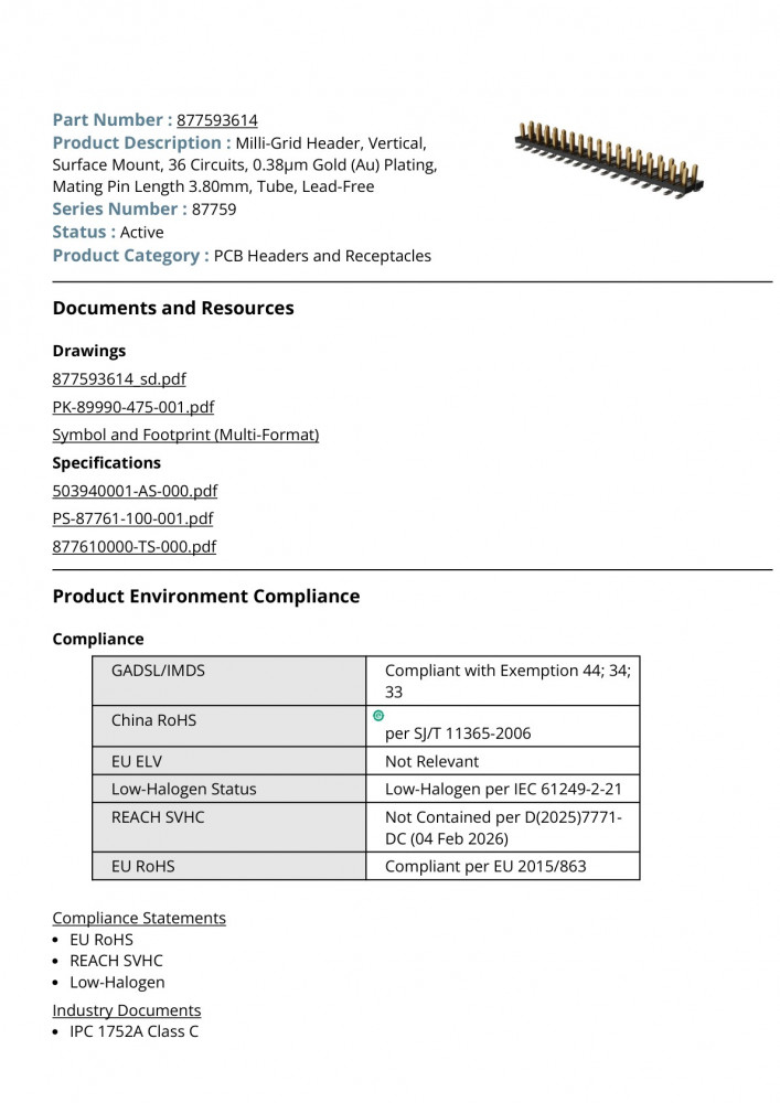 MOLEX 877593614 product document image 1