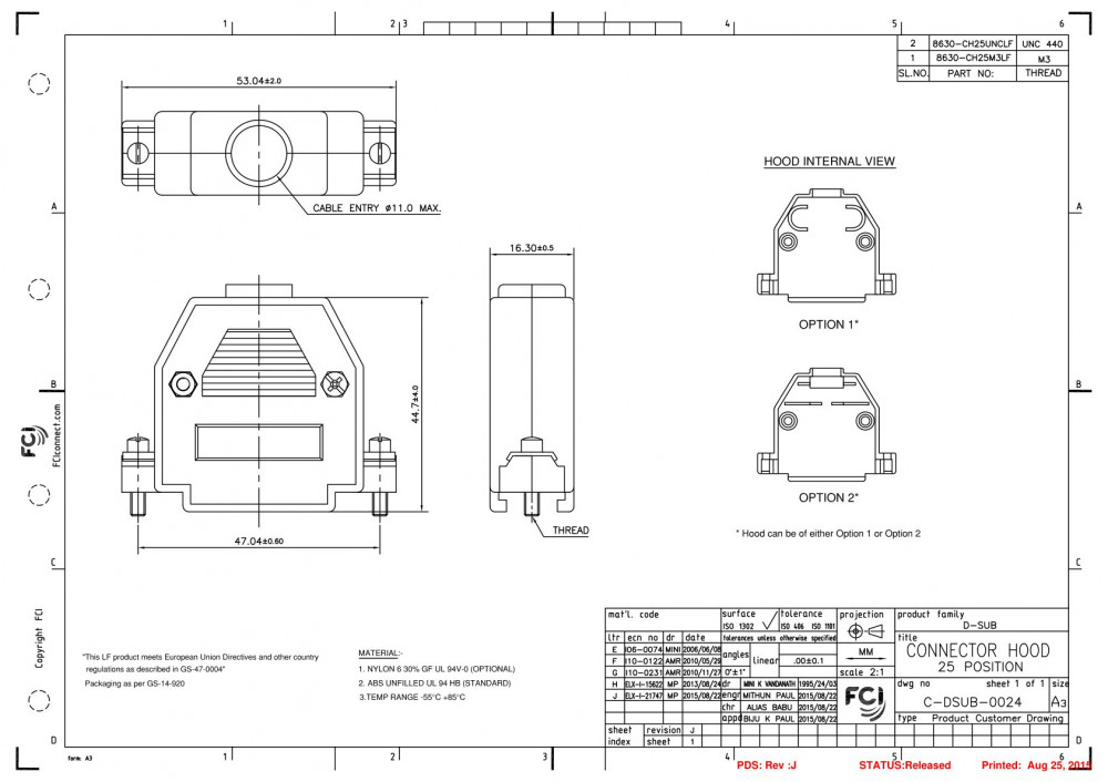 Amphenol 8630CH25UNCLF technical drawing preview