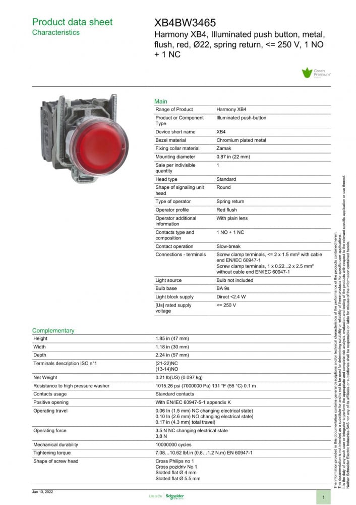 XB4BW3465 technical document page 1