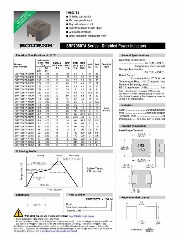 BOURNS SRP7050TA datasheet page 1