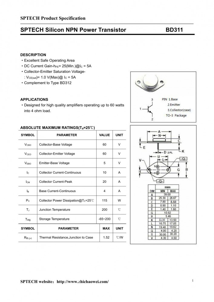 SPTECH BD311 datasheet page 1