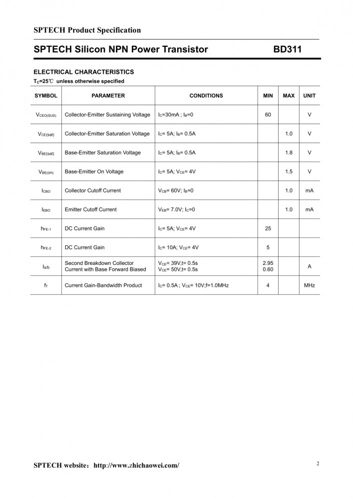 SPTECH BD311 datasheet page 2