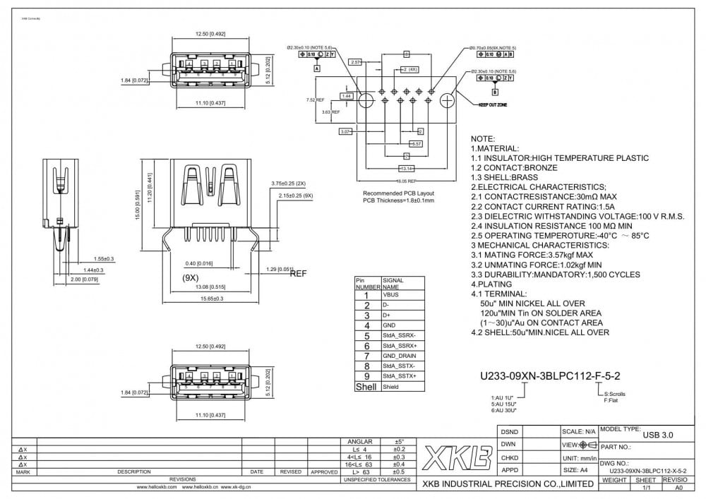 XKB U233-091N-3BLPC112-F-5-2 technical drawing