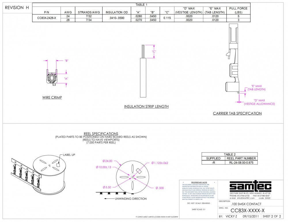 Samtec CC83R-2426-L technical drawing page 2