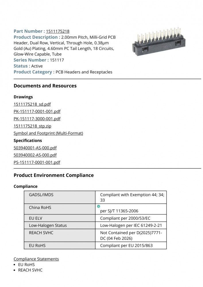 MOLEX 151117 product specification page 1