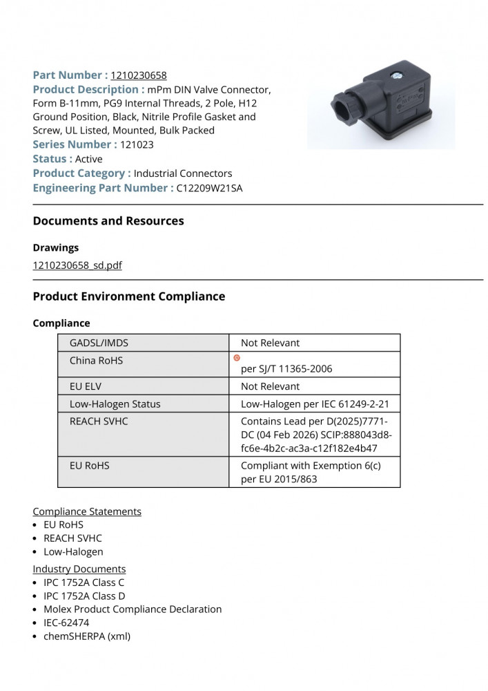 MOLEX C12 Series internal thread customer drawing, page 1