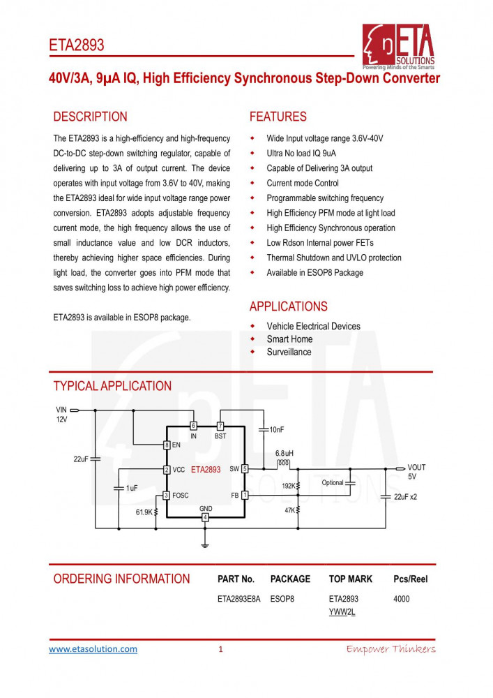 ETA2893 datasheet page 1