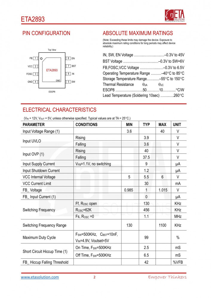 ETA2893 datasheet page 2