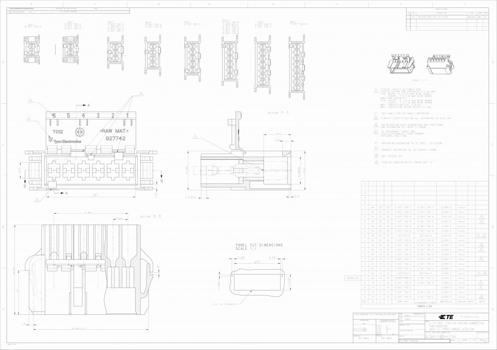 TE Connectivity 6-927742-6 controlled drawing preview
