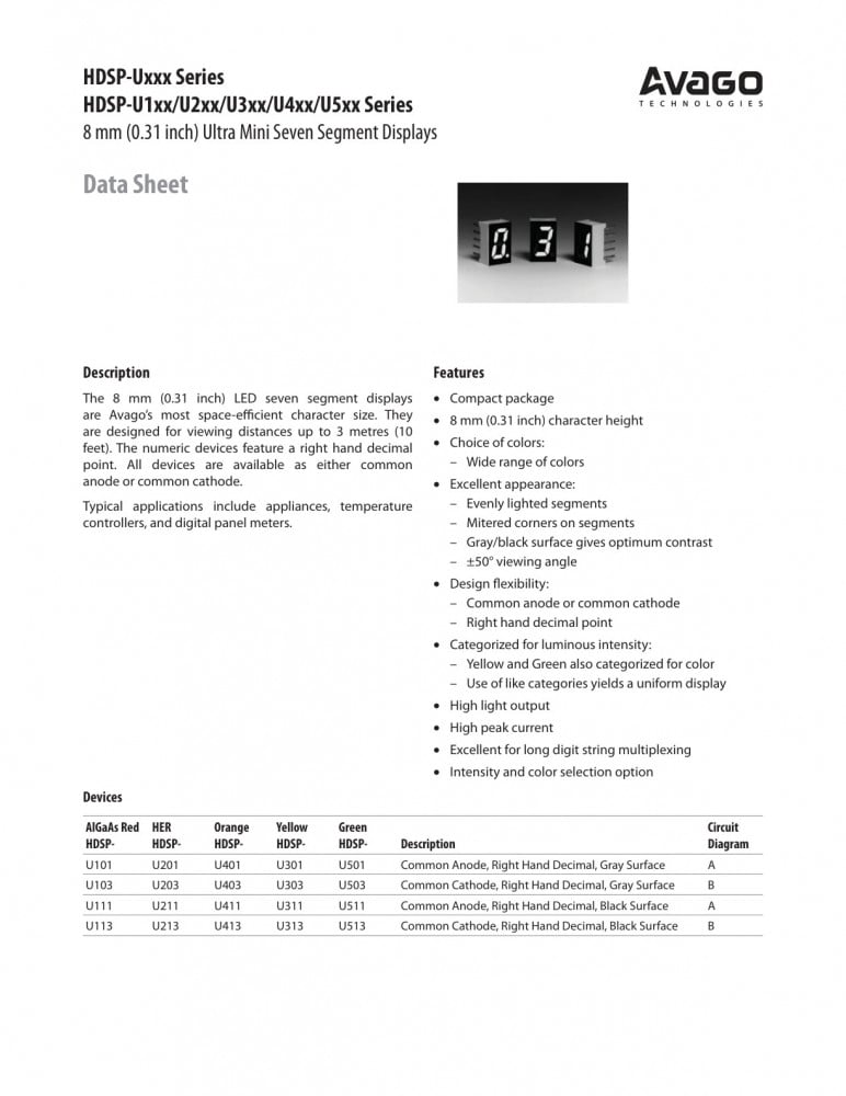 HDSP-U513 datasheet page 1