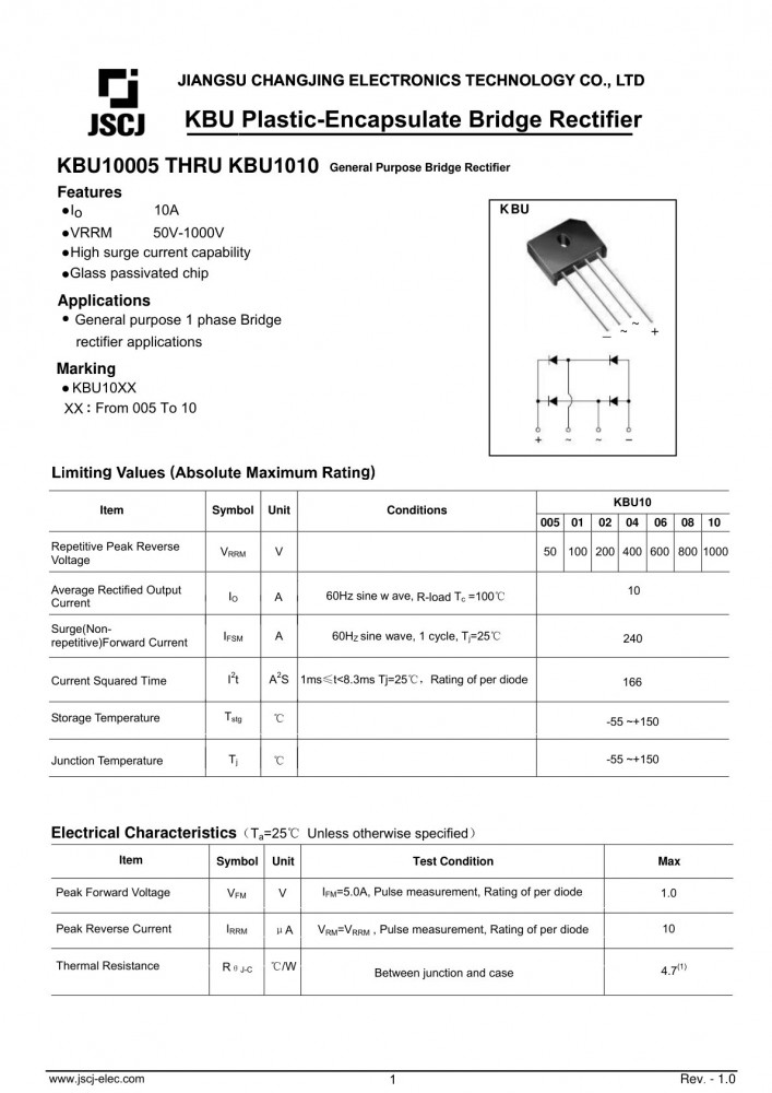 KBU1008 datasheet page 1