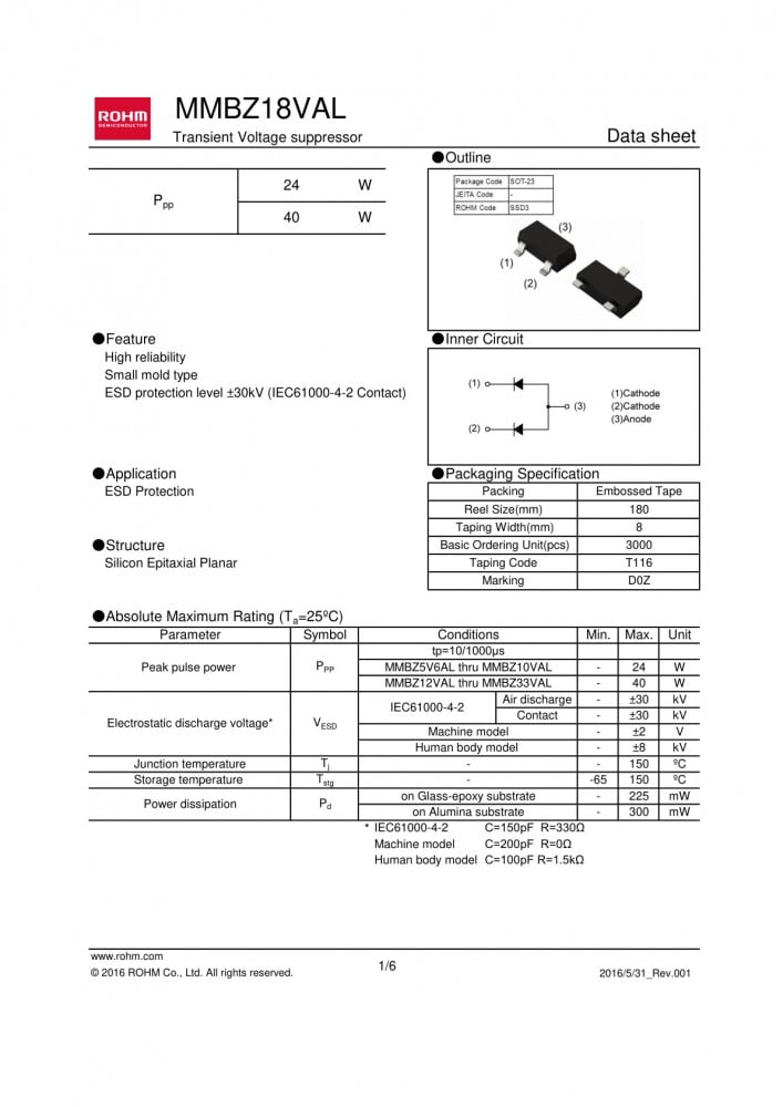 ROHM MMBZ33VALT116 datasheet page 1
