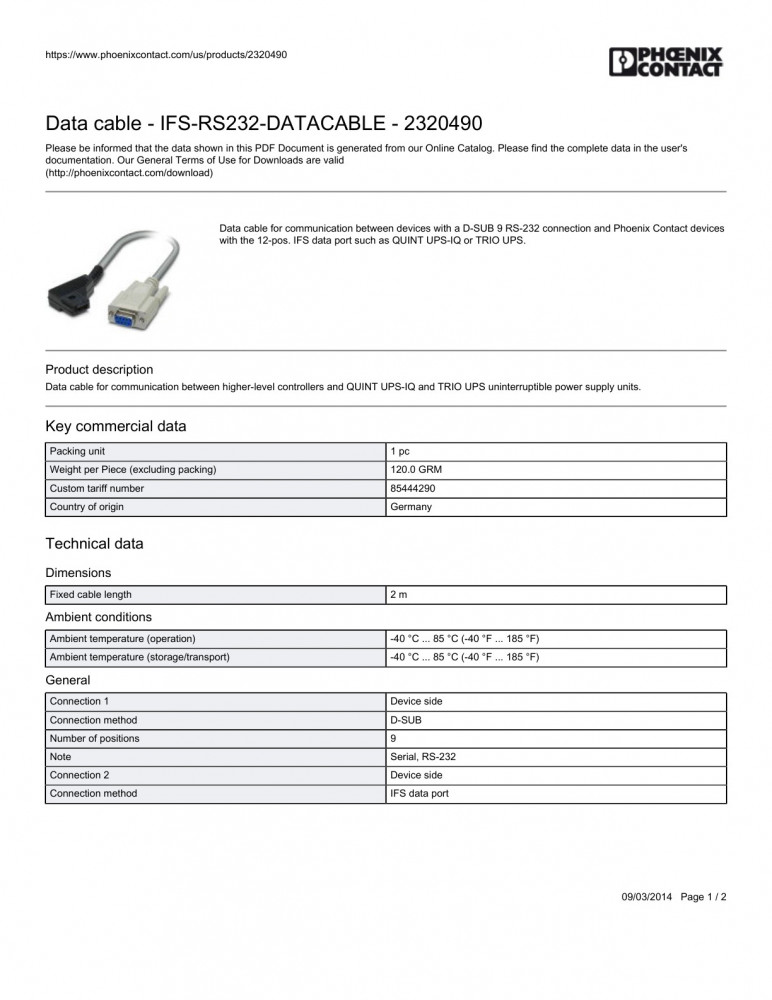 2320490 product document image, page 1