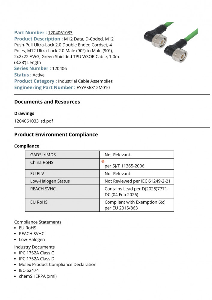 Molex 1204061033 product drawing, page 1