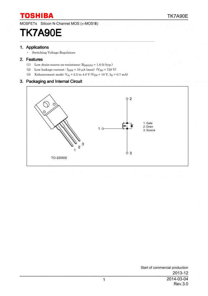 TK7A90E datasheet page 1
