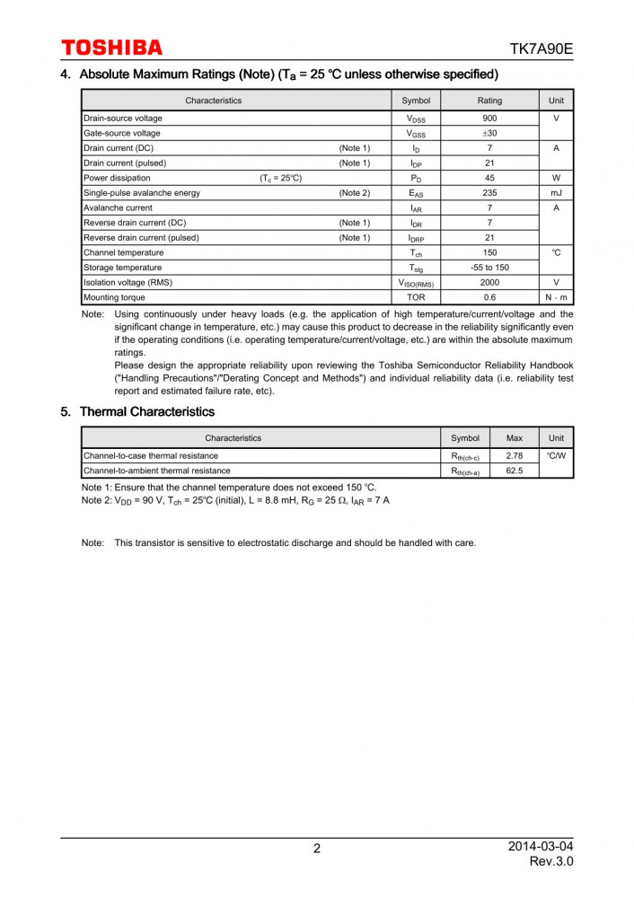 TK7A90E datasheet page 2