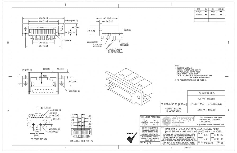 Bel Fuse SS-611515-TLF-P-26-4/6 technical drawing preview