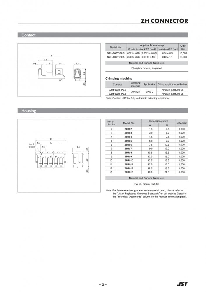 JST ZH connector datasheet page 3