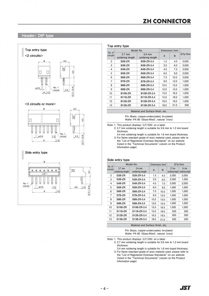JST ZH connector datasheet page 4