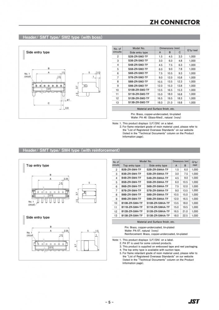 JST ZH connector datasheet page 5
