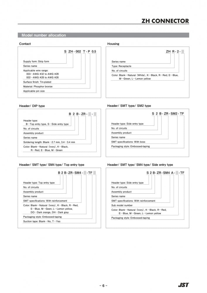 JST ZH connector datasheet page 6