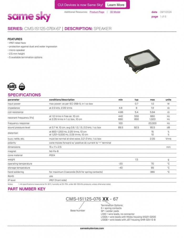 CMS-151135-076L100-67 datasheet page 1