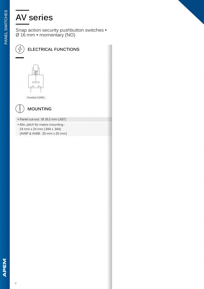 APEM AV series datasheet page 2
