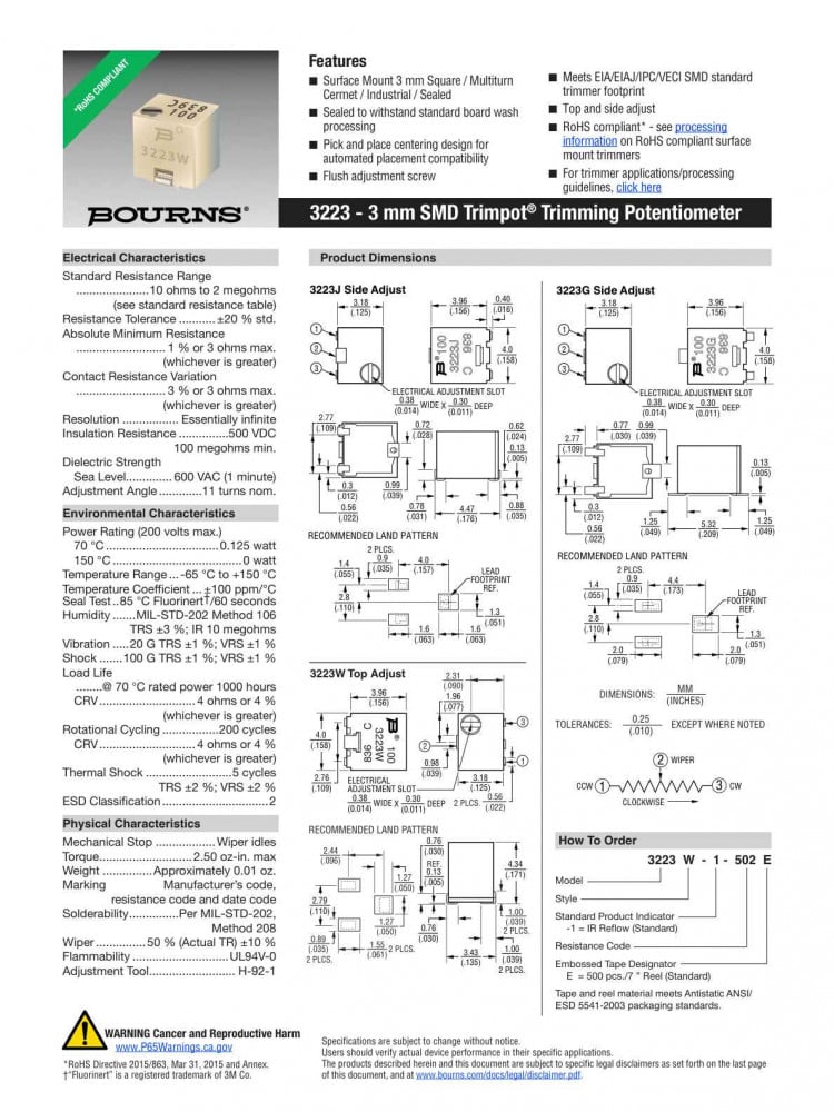 BOURNS 3223 series datasheet page 1