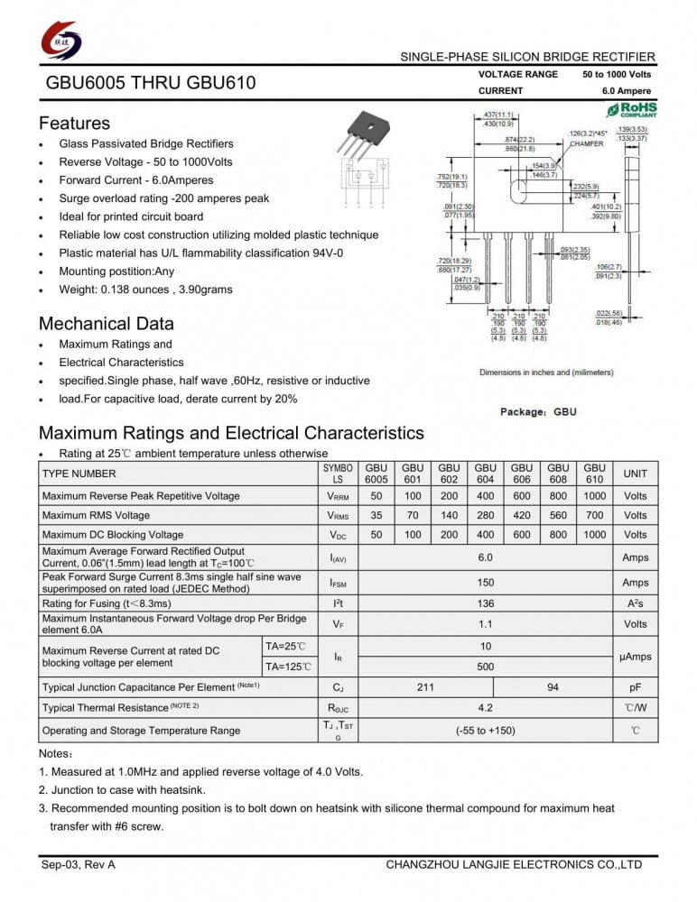 GBU610 datasheet page 1