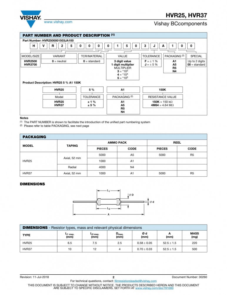Vishay HVR37 datasheet page 2