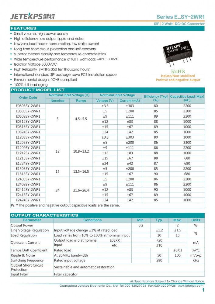 JETEKPS E2412SY-2WR1 datasheet page 1