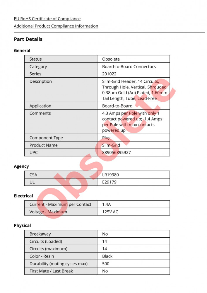 Technical document page 2 for MOLEX 2010220114