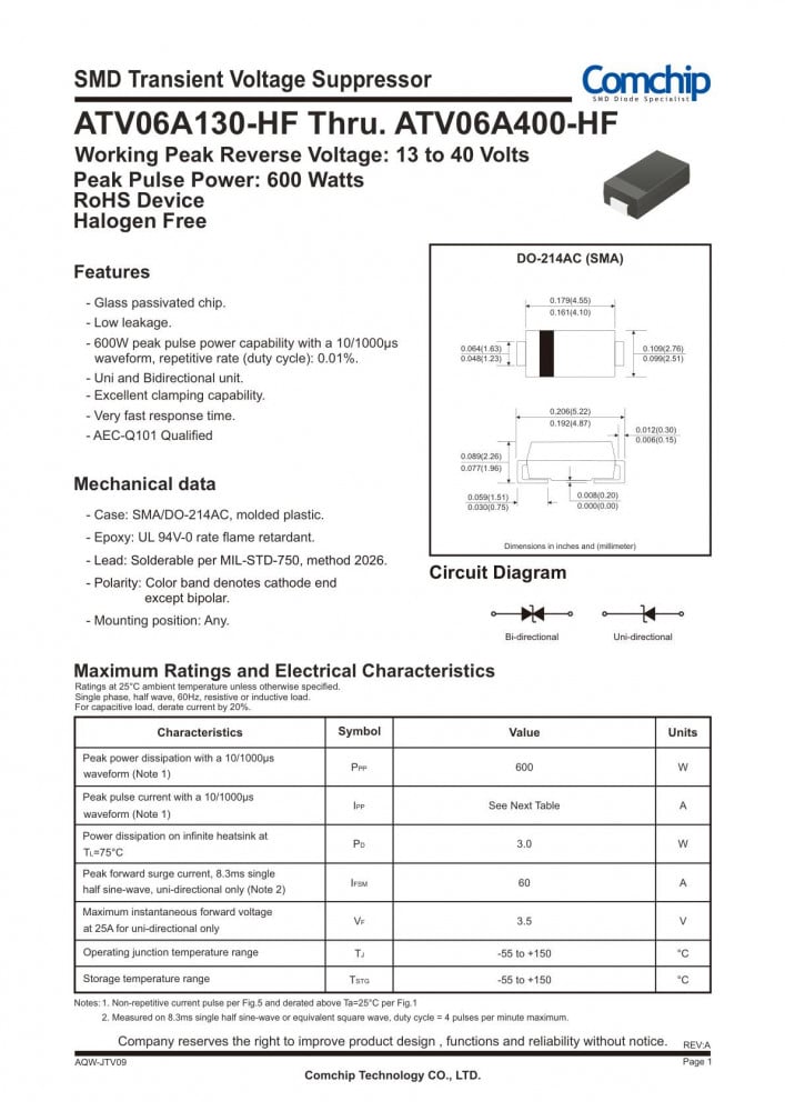 ATV06A330JB-HF datasheet page 1