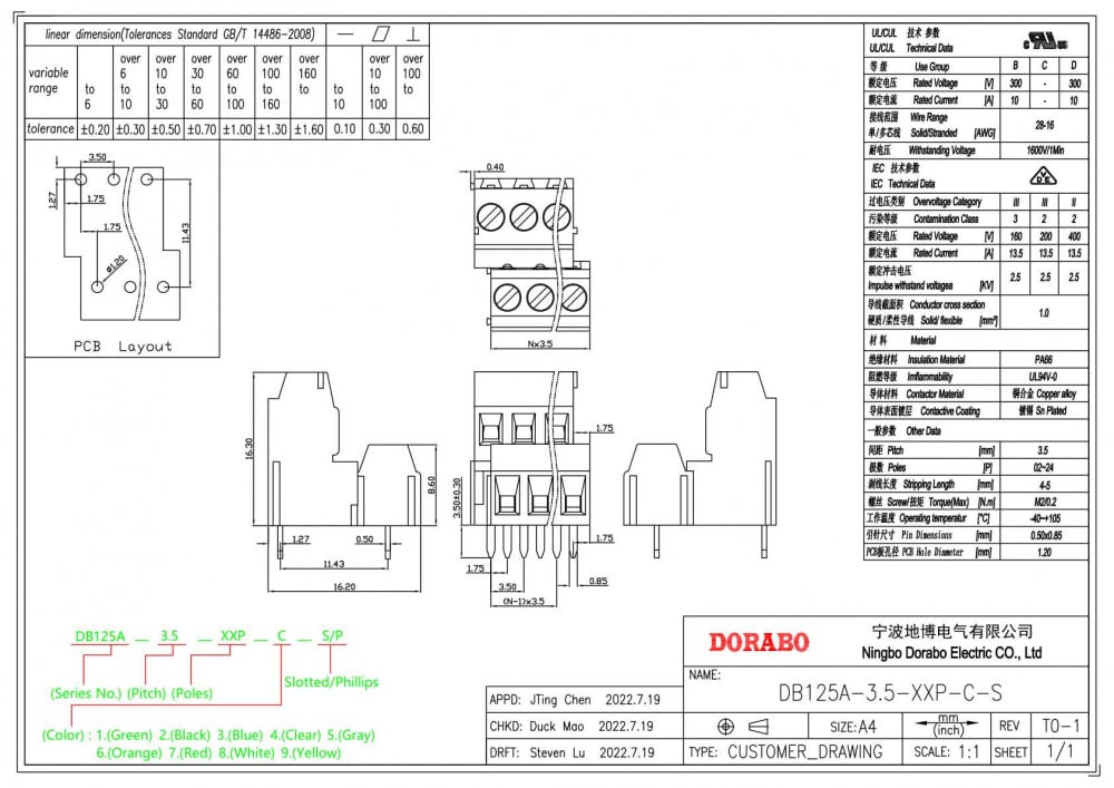 DORABO DB125A-3.5 series technical drawing