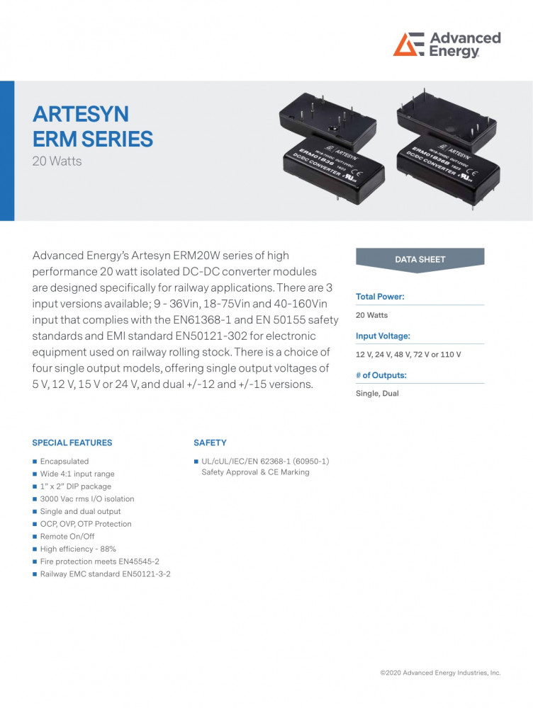 ERM20 railway DC-DC series datasheet page 1