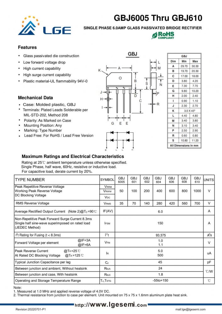 LGE GBJ610 datasheet page 1