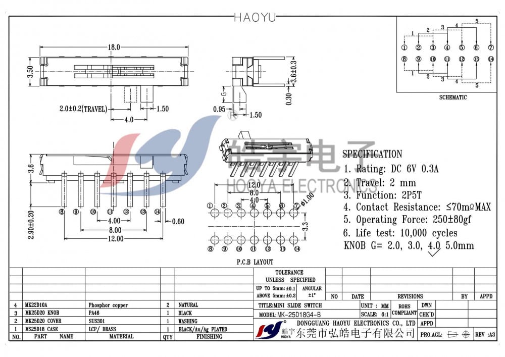 HOOYA MK-25D18G4-B technical drawing page 1
