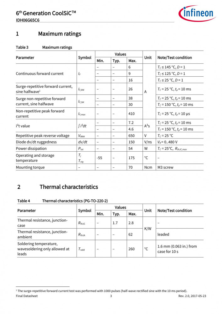 IDH06G65C6 datasheet page 3