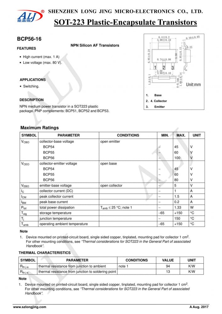 BCP56-16 datasheet page 1